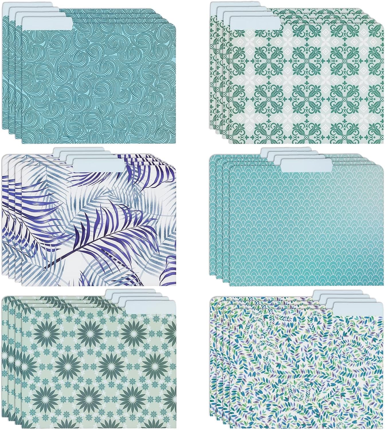 Decorative File Folders Bulk, set of 6 Cute Floral Designs, 1/3 Cut ...